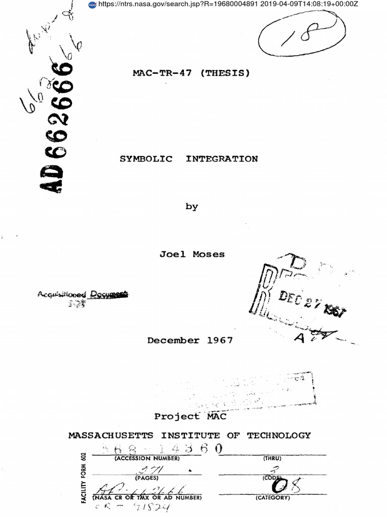 NASA report details symbolic integration techniques | PDF | Integral | Artificial Intelligence