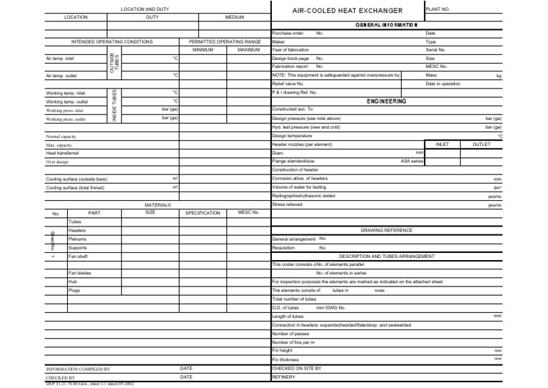 SF - 2002-05 Equipment Record Card - AIR-COOLED HEAT EXCHANGER | PDF ...
