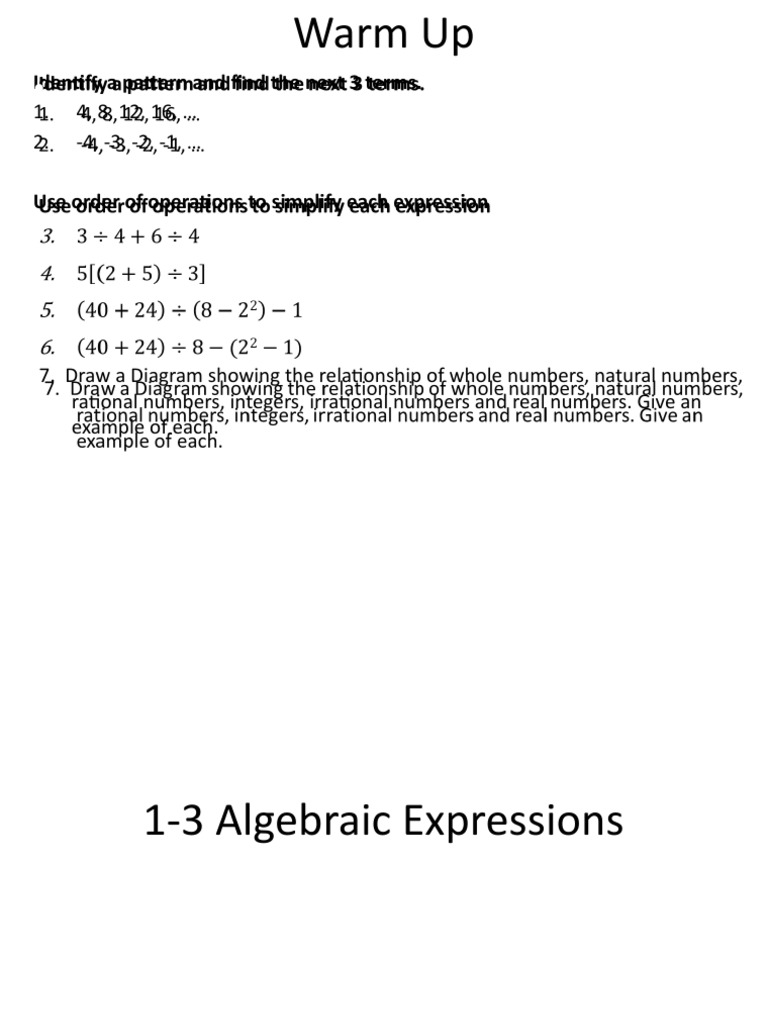 Section 1-3 Algebraic Expressions Notes | PDF | Numbers | Variable ...