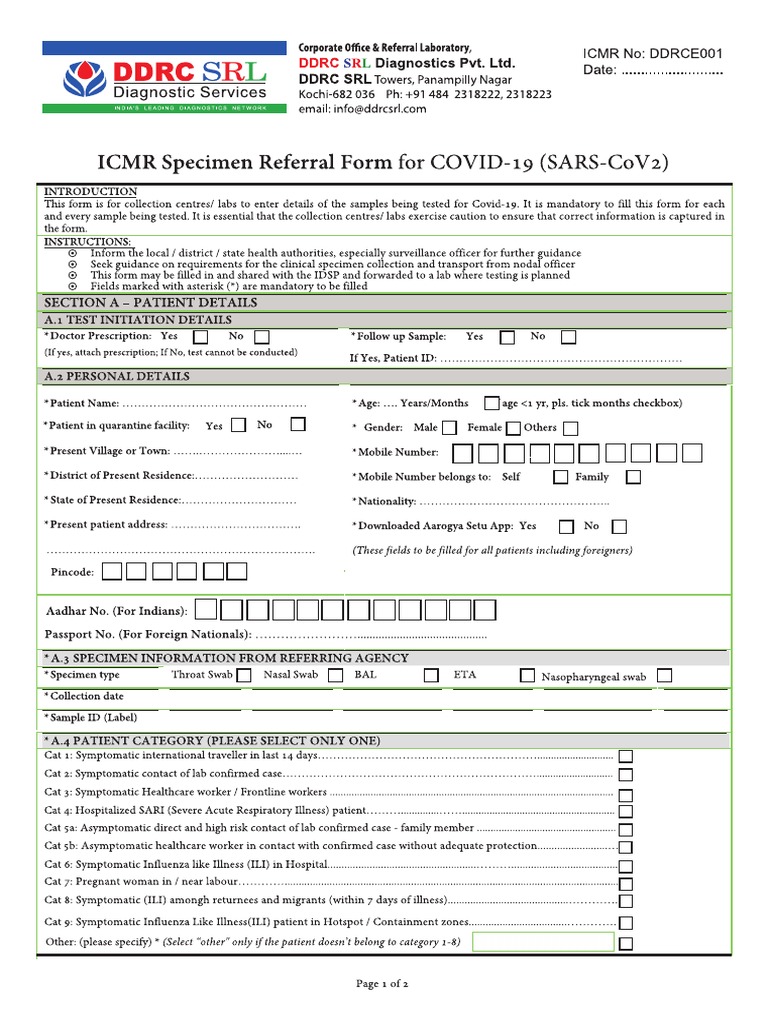 ICMR SRF Form Page 1 | PDF