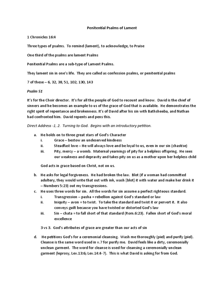 1 Penitential Psalms of Lament | PDF | Penance | Sin