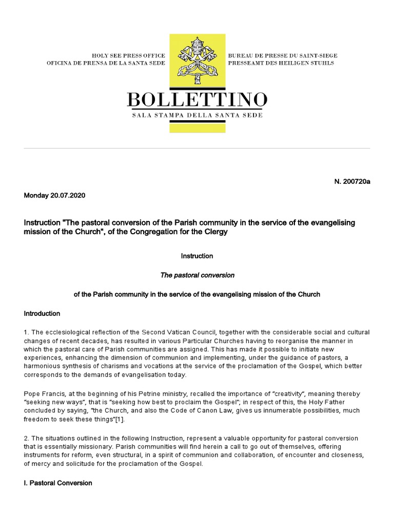 The Pastoral Conversion of The Parish Community in The Service of The ...