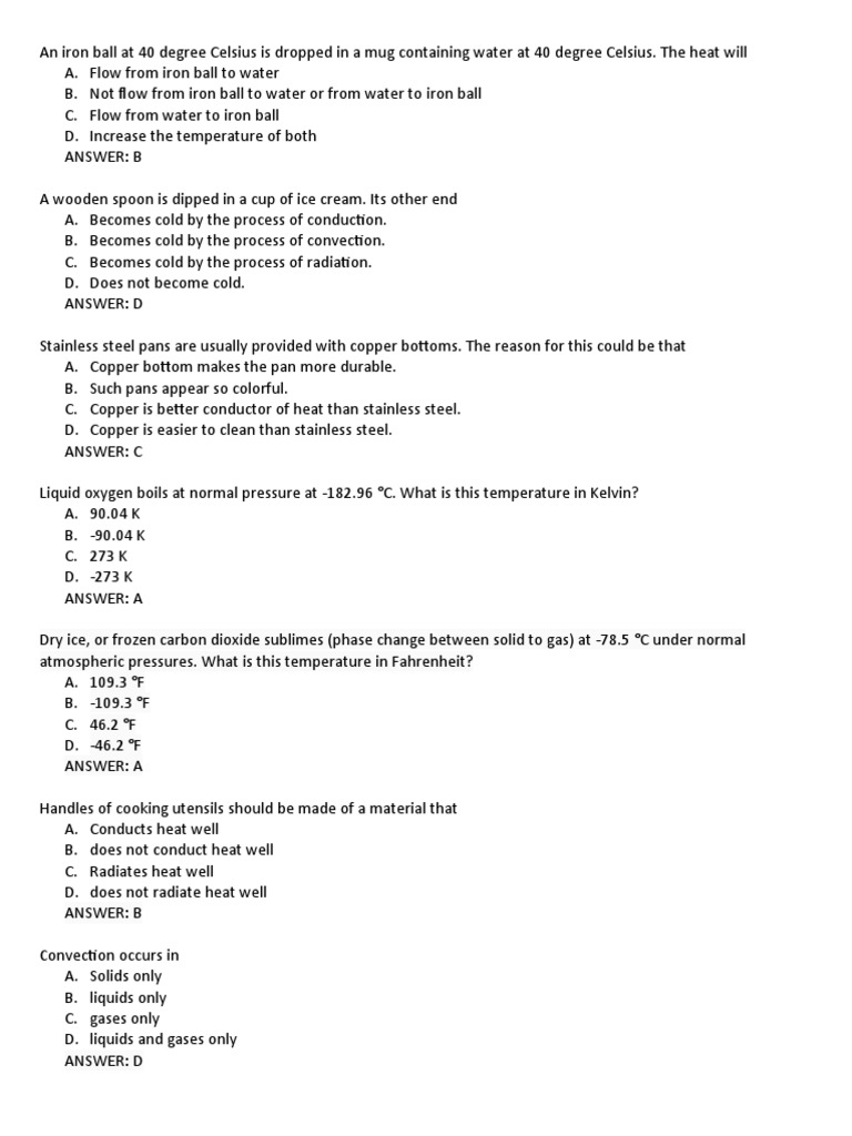 Heat and Temp Quiz | PDF | Thermal Conduction | Temperature