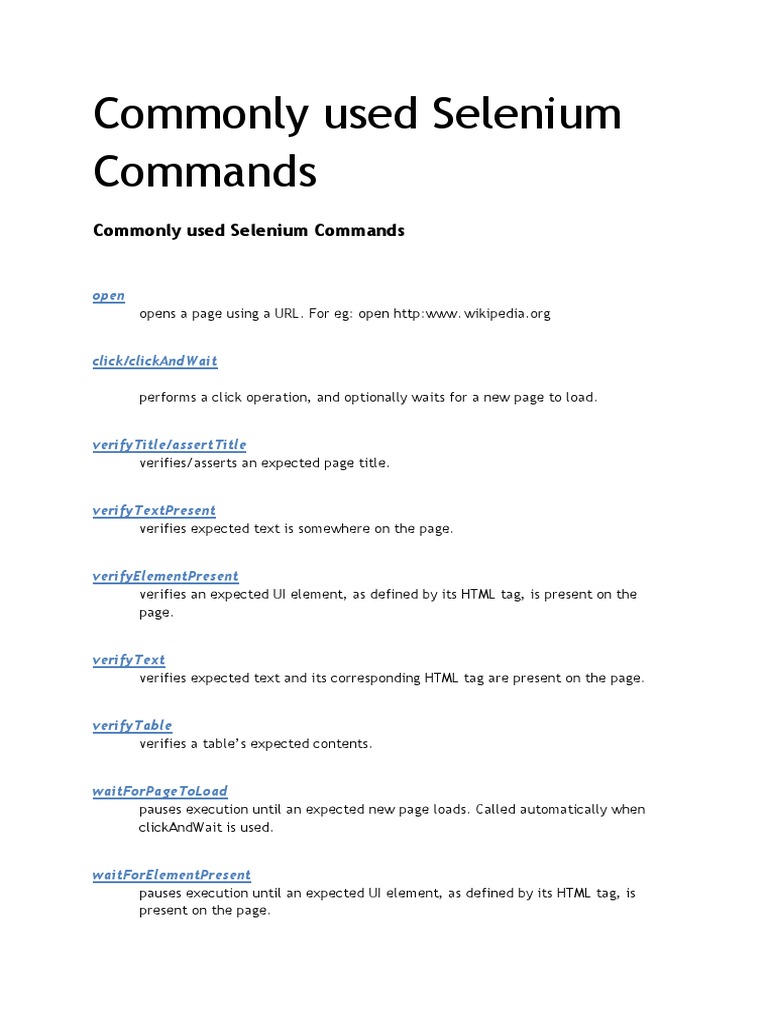 Selenium Commands | PDF