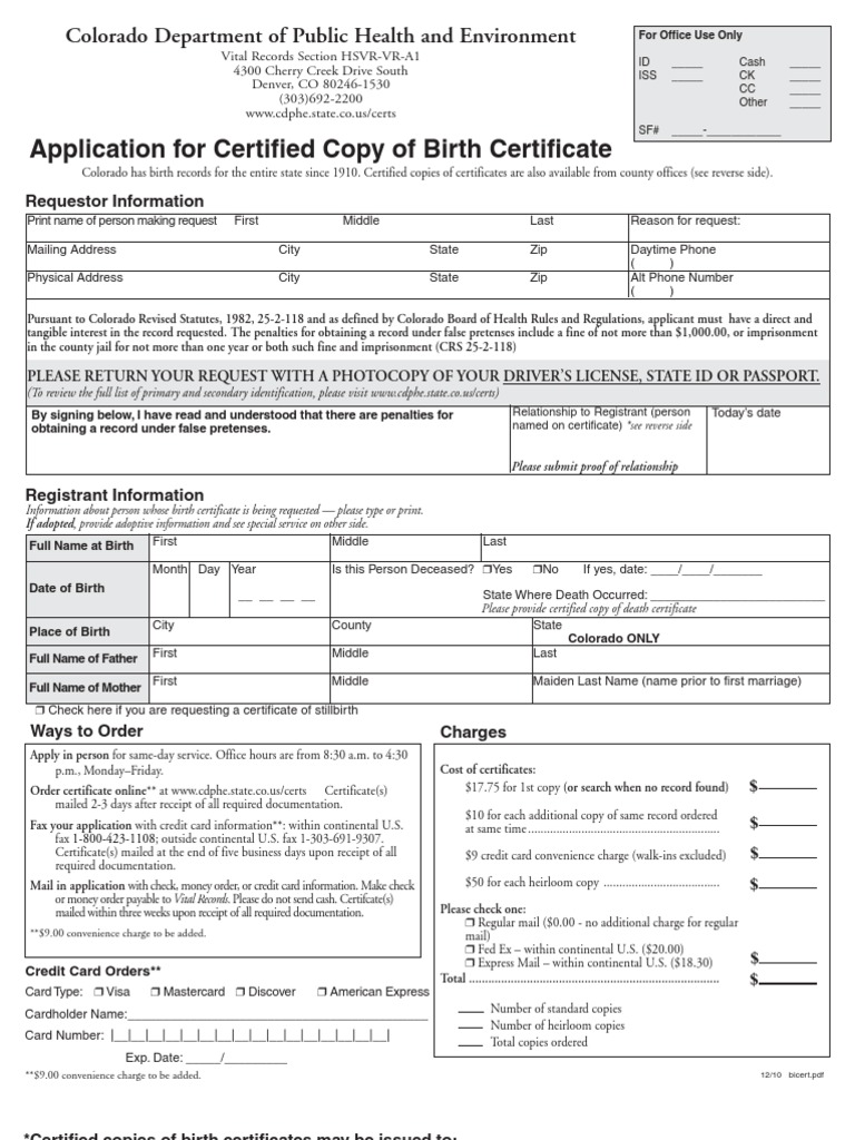 Colorado Birth Certificate Application Guide | PDF | Colorado | Birth ...