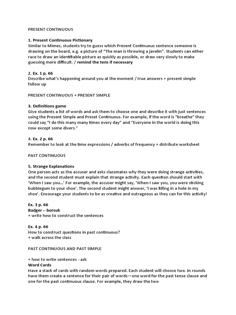 Present Continuous Pictionary | PDF | Sentence (Linguistics) | Language ...
