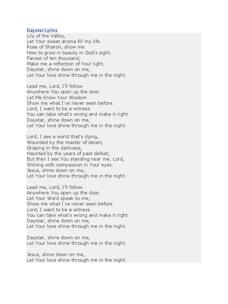 Daystar Lyrics | PDF