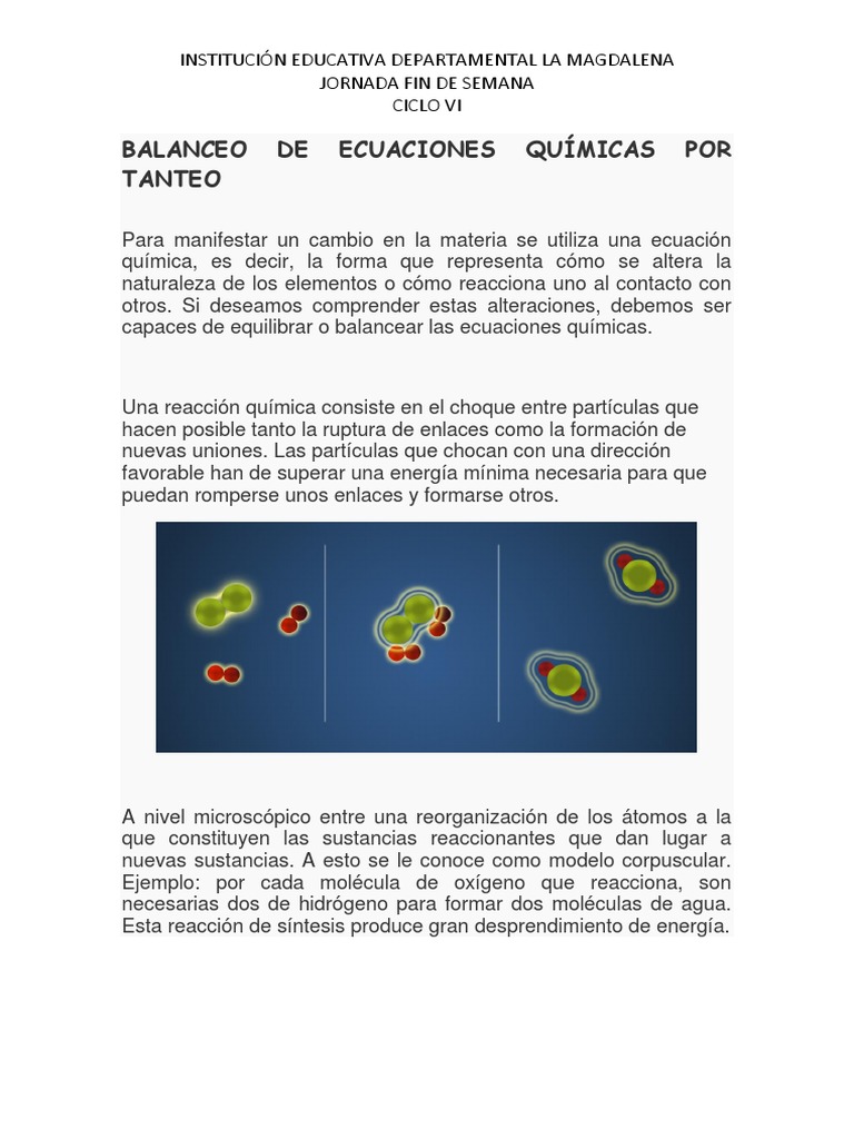 Balanceo de Ecuaciones Químicas por Tanteo | PDF | Química | Ciencias ...