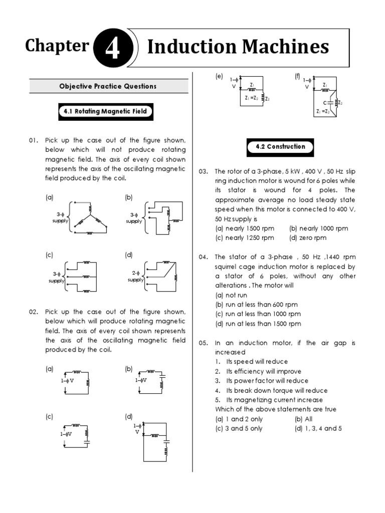 Induction Machines: Objective Practice Questions | PDF | Electric Motor ...