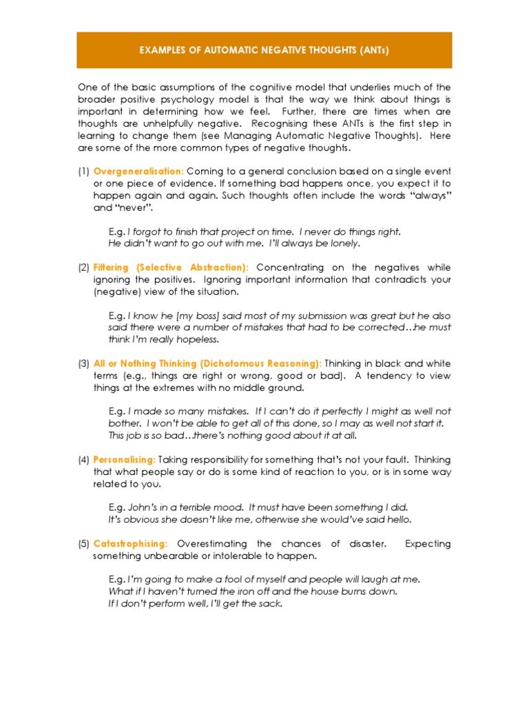 Examples of Unhelpful Thinking PDF | PDF | Thought | Prediction