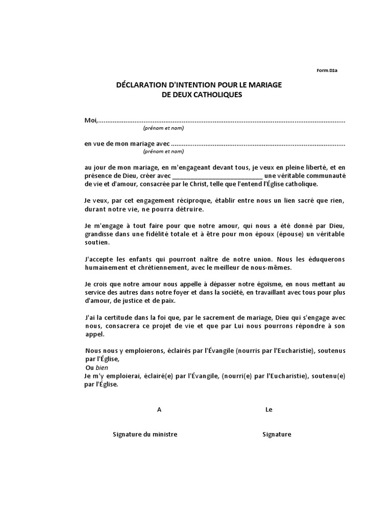 Declaration D'intention Mariage 2 Catholiques | PDF | Religion et spiritualité
