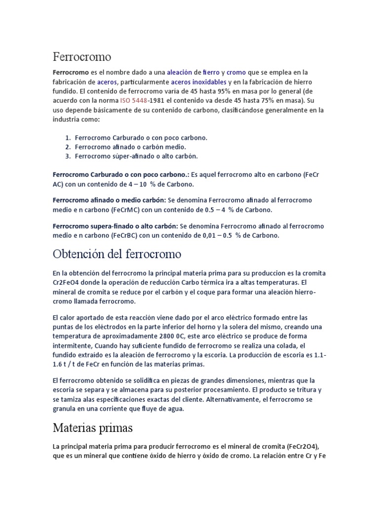 INVESTIGACION Ferrocromo JL | PDF | Hierro | Cromo