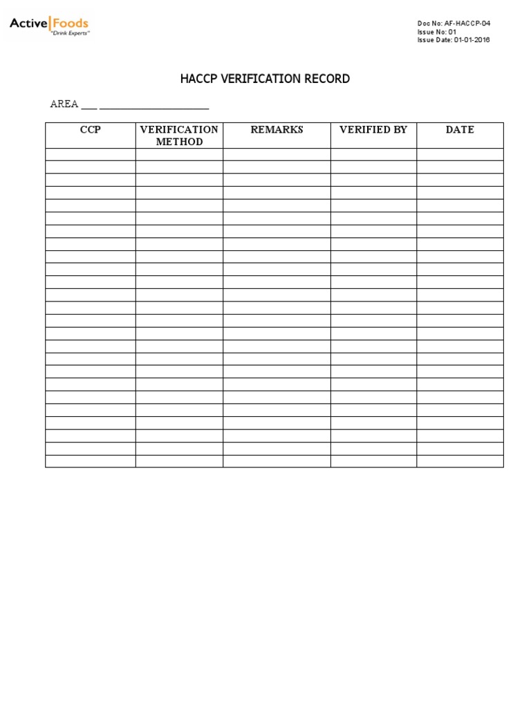 Haccp-05 - Haccp Verification Record | PDF