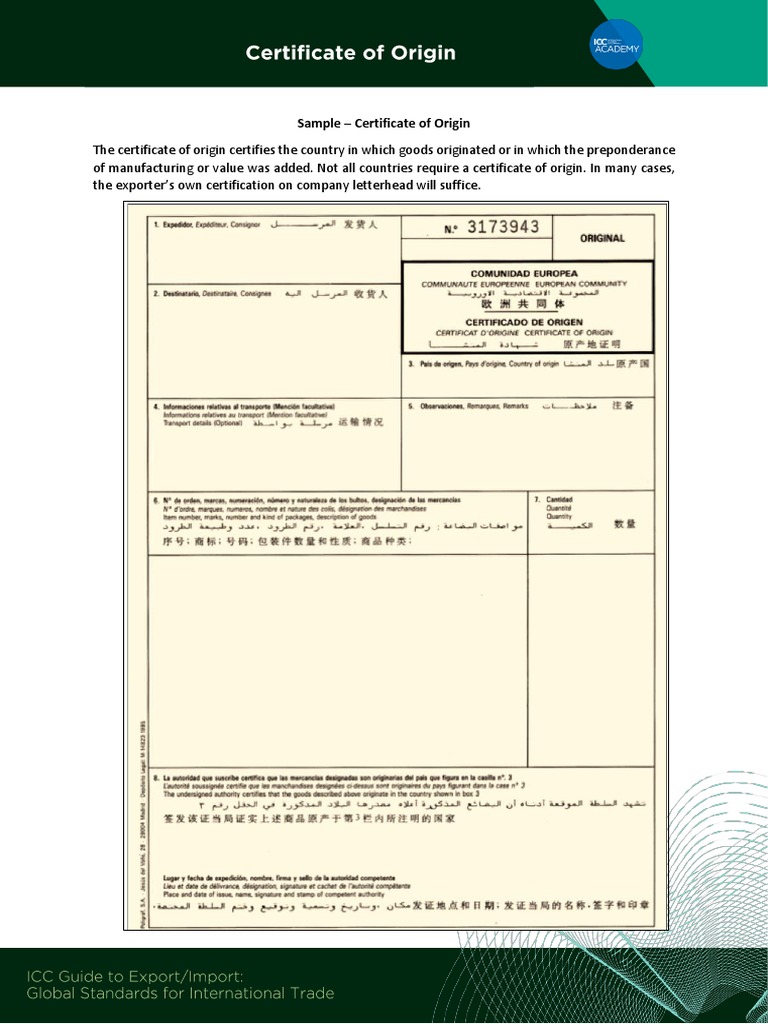 Sample - Certificate of Origin | PDF
