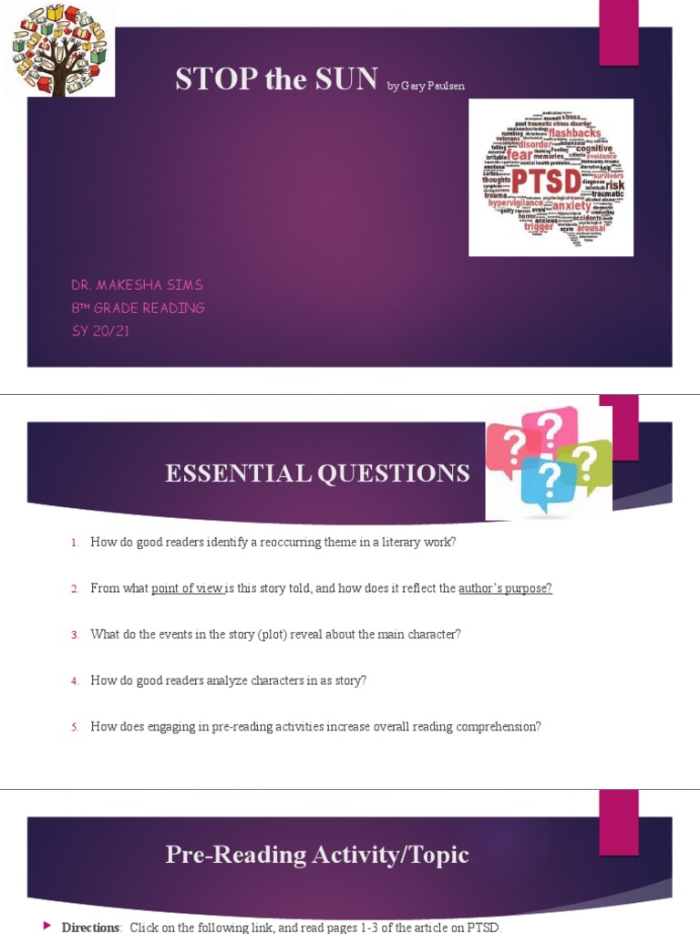 STOP The SUN by Gary Paulsen Synchronous and Asynchronous Lesson RDG ...