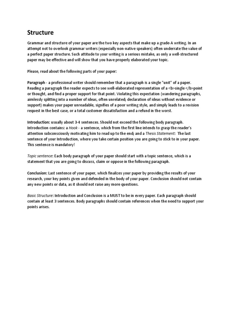 Structure: Topic Sentence: Each Body Paragraph of Your Paper Should ...