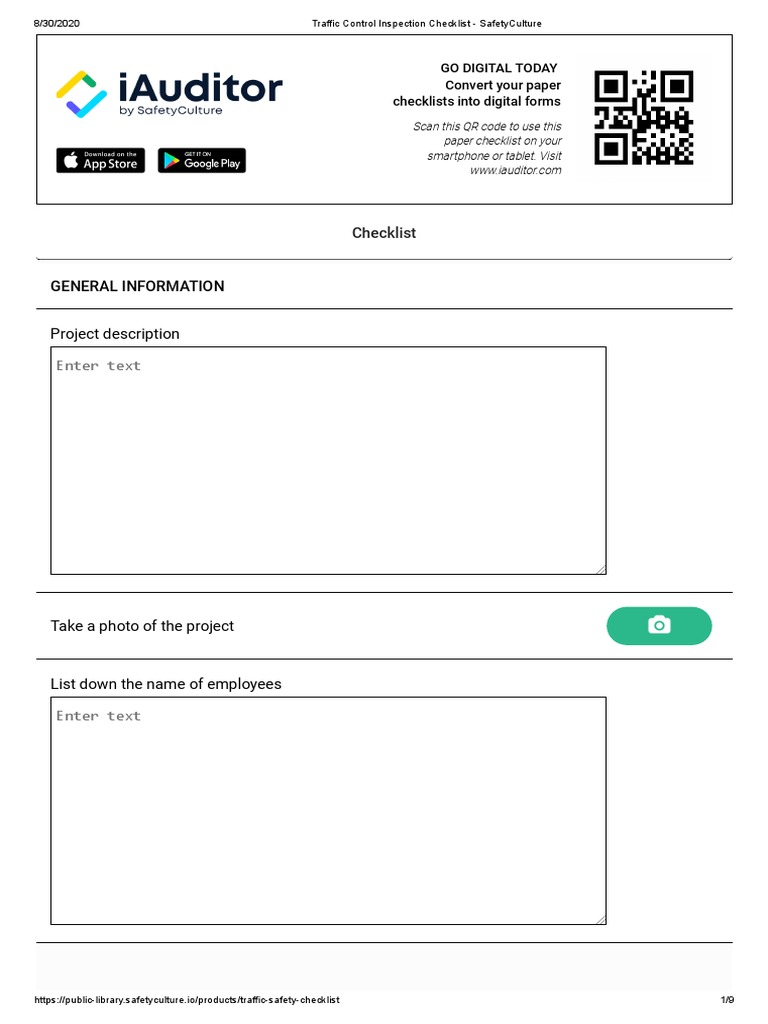 Traffic Control Inspection Checklist - SafetyCulture | PDF | Speed ...