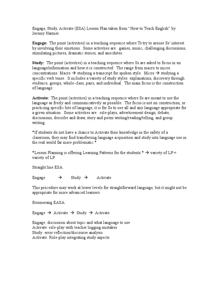 ESA Lesson Plan Models for Language Teaching | PDF | Lesson Plan ...