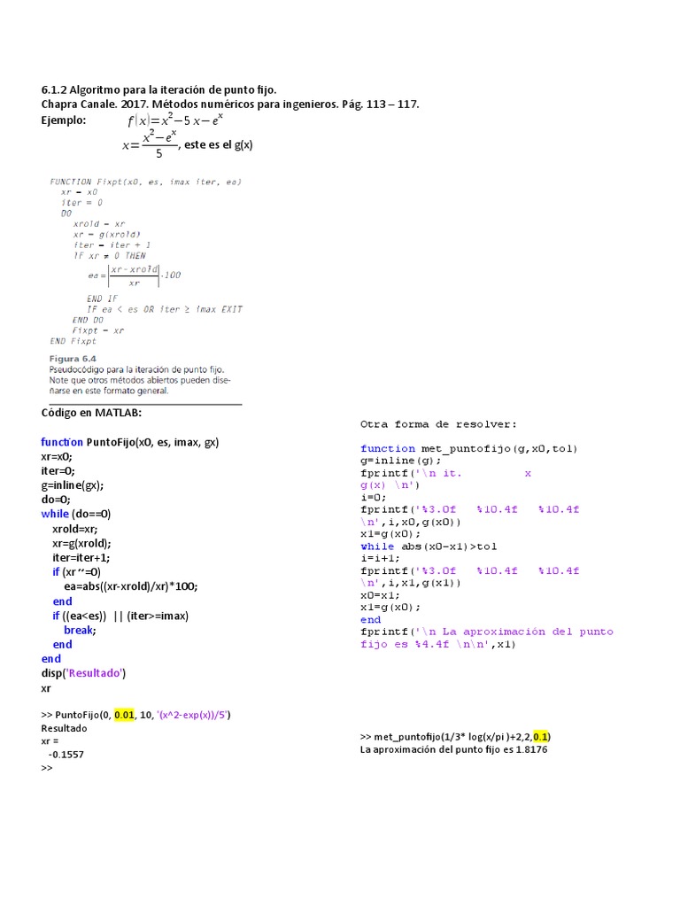 Punto Fijo Chapra Matlab | PDF | Algoritmos y Estructuras de Datos | Matemáticas Aplicadas