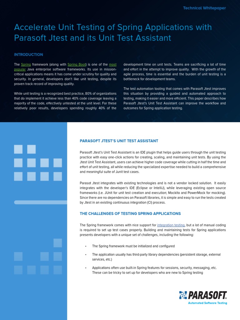 Accelerate Unit Testing Of Spring Applications With Parasoft Jtest And Its Unit Test Assistant
