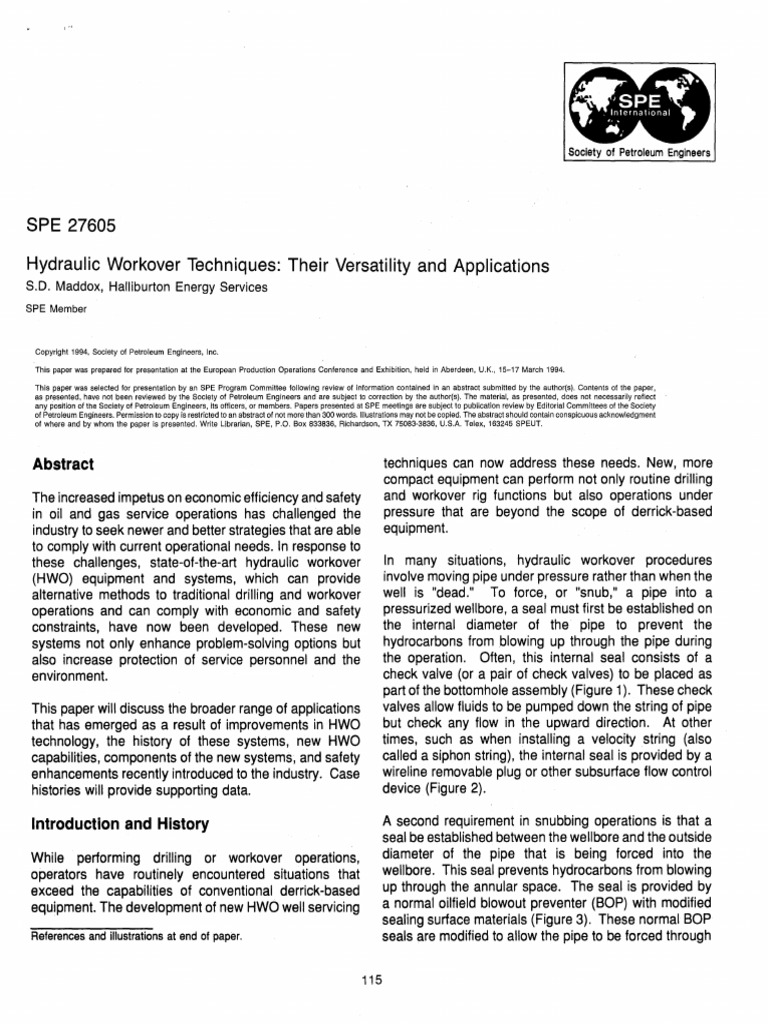 SPE 27605 Hydraulic Workover Techniques: Their Versatility and ...