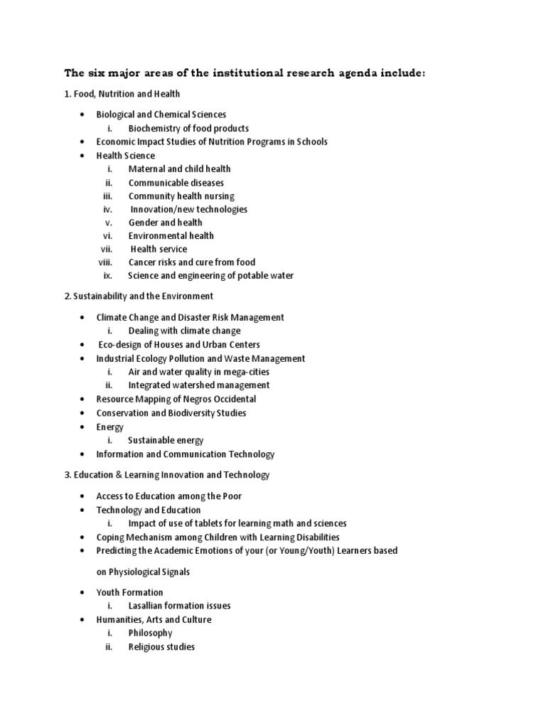 Key Areas of Institutional Research Agenda | PDF | Sustainability ...