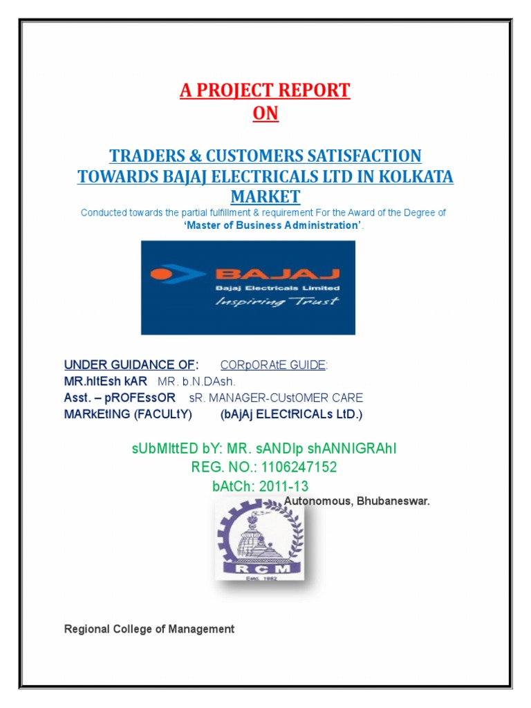 Project Report On Bajaj Electricals Ltd. | PDF | Customer Satisfaction ...