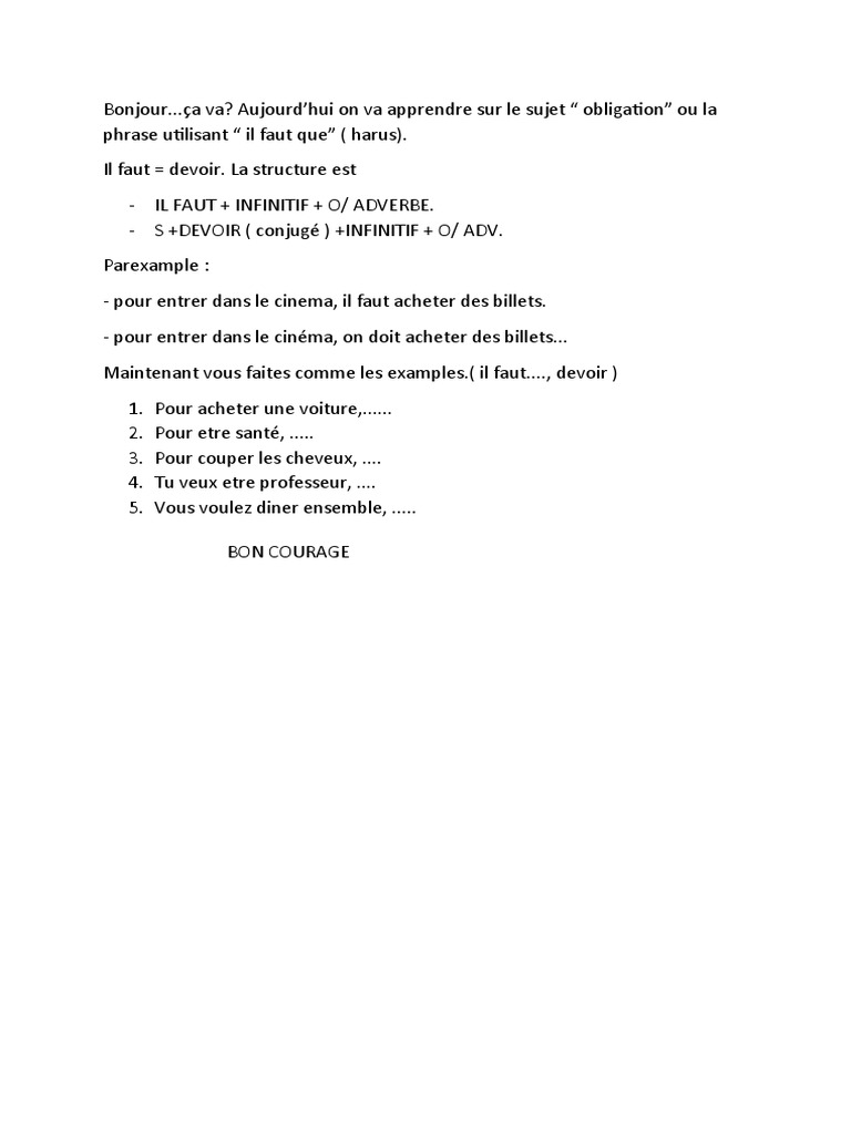 Structure et Usage de "Il Faut" et "Devoir" | PDF