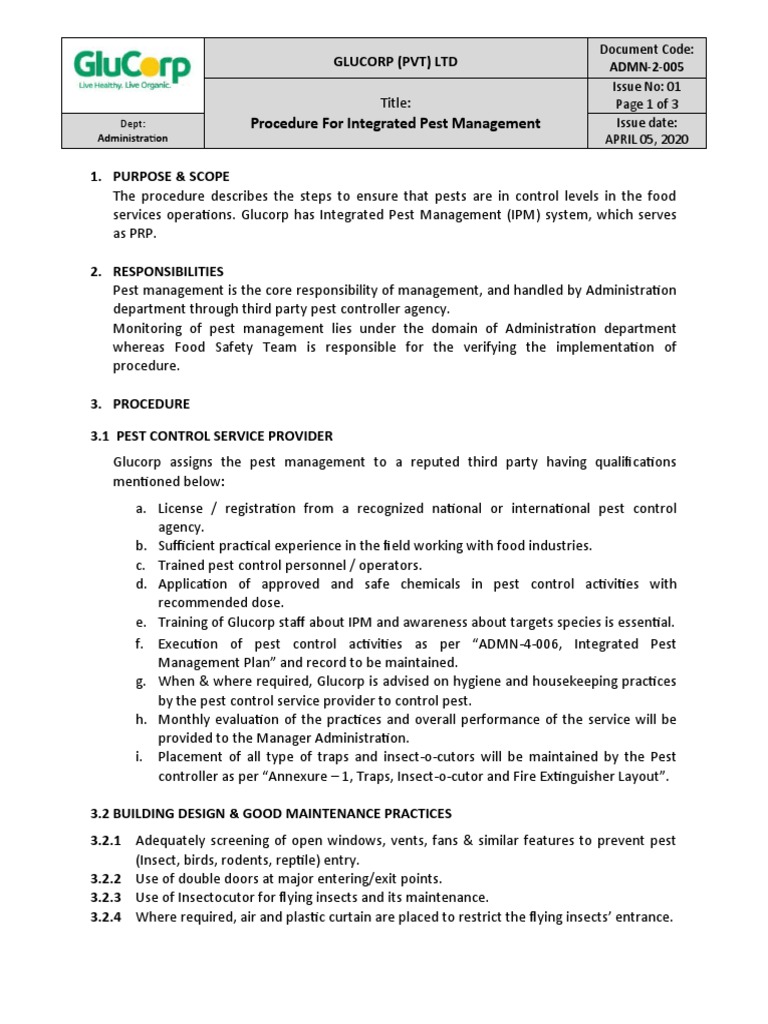 Integrated Pest Management Procedure | PDF | Nature