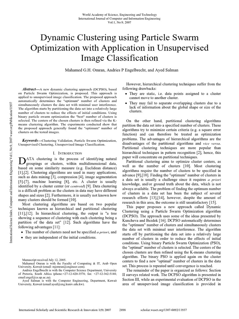 Dynamic Clustering Using Particle Swarm Optimization With Application In Unsupervised Image