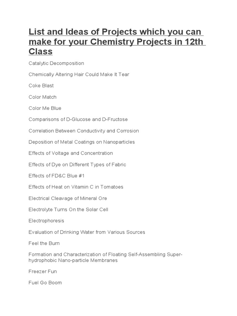 Topics For Investigatory Project | PDF