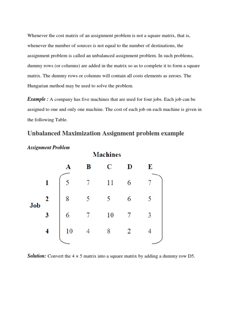 Unbalanced Maximization Assignment Problem | Download Free PDF | Matrix (Mathematics ...