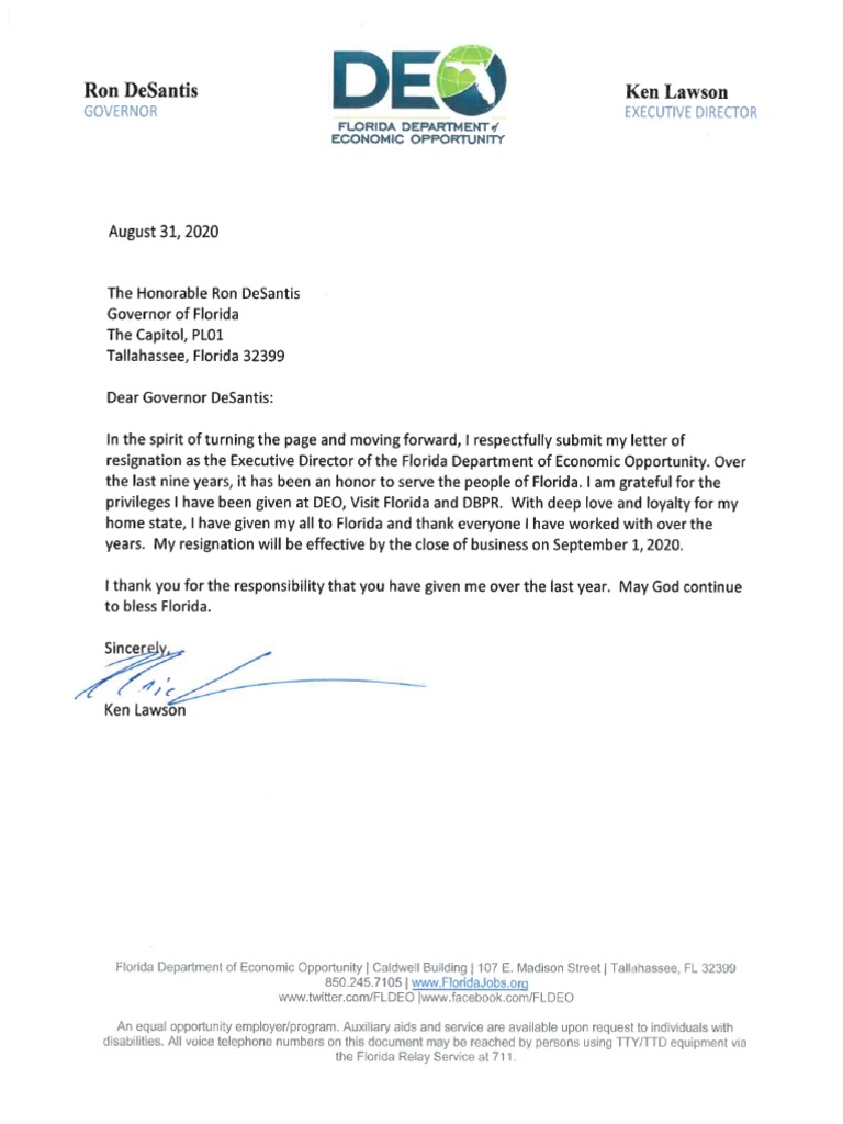 Ken Lawson Resignation Letter DEO | PDF