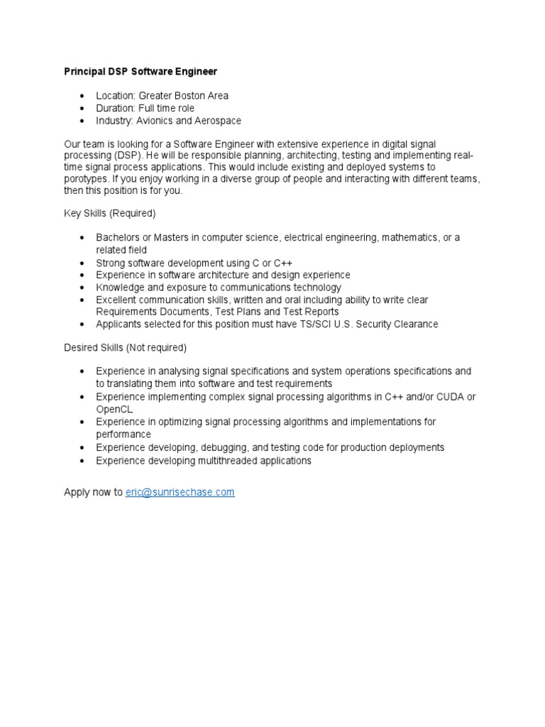 Principal DSP Software Engineer | PDF | Art | Computers