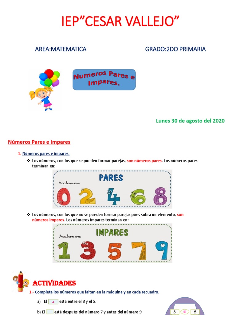 Actividades de Números Pares e Impares | PDF