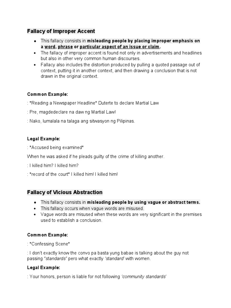 Fallacy of Improper Accent: A Word, Phrase or Particular Aspect of An ...