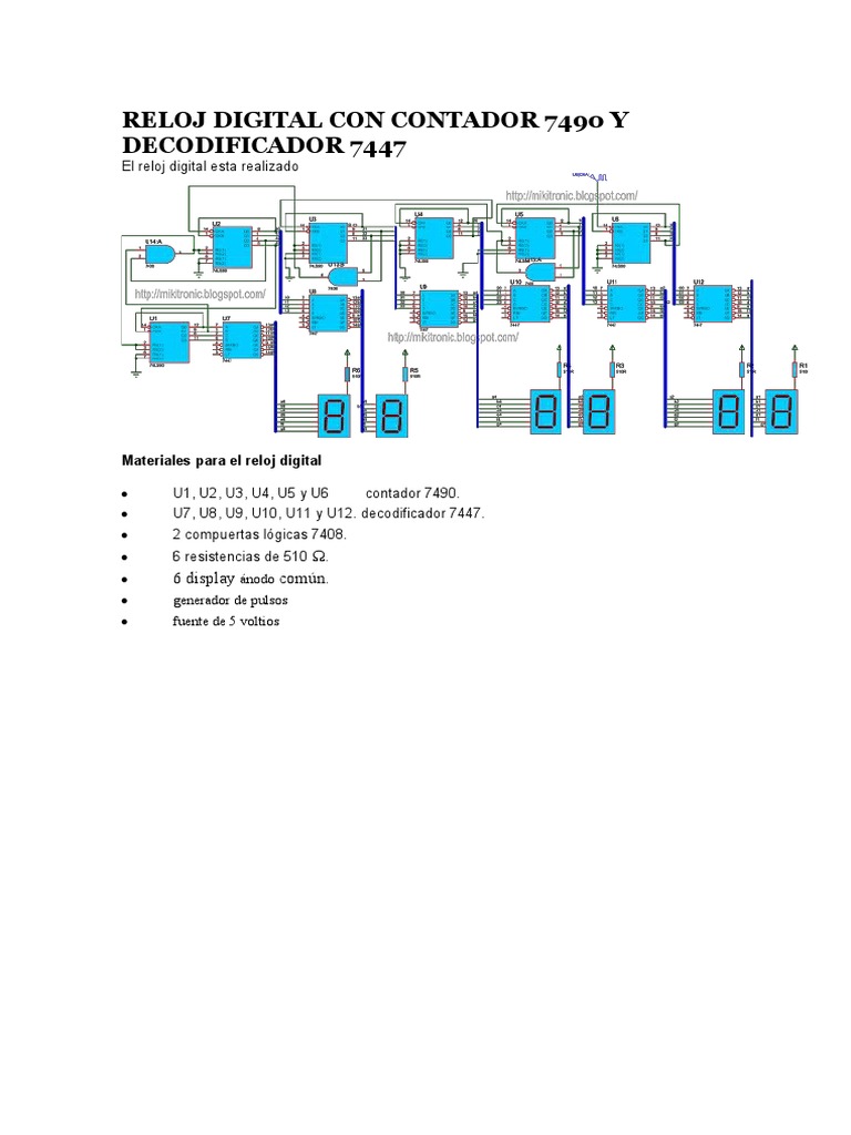 Reloj Digital Con Contador 7490 y Decodificador 7447 | PDF