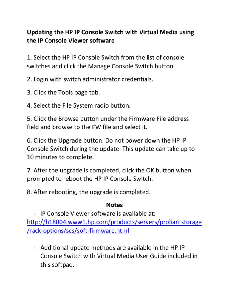 HP IP Console Switch Firmware Upgrade Instructions | PDF