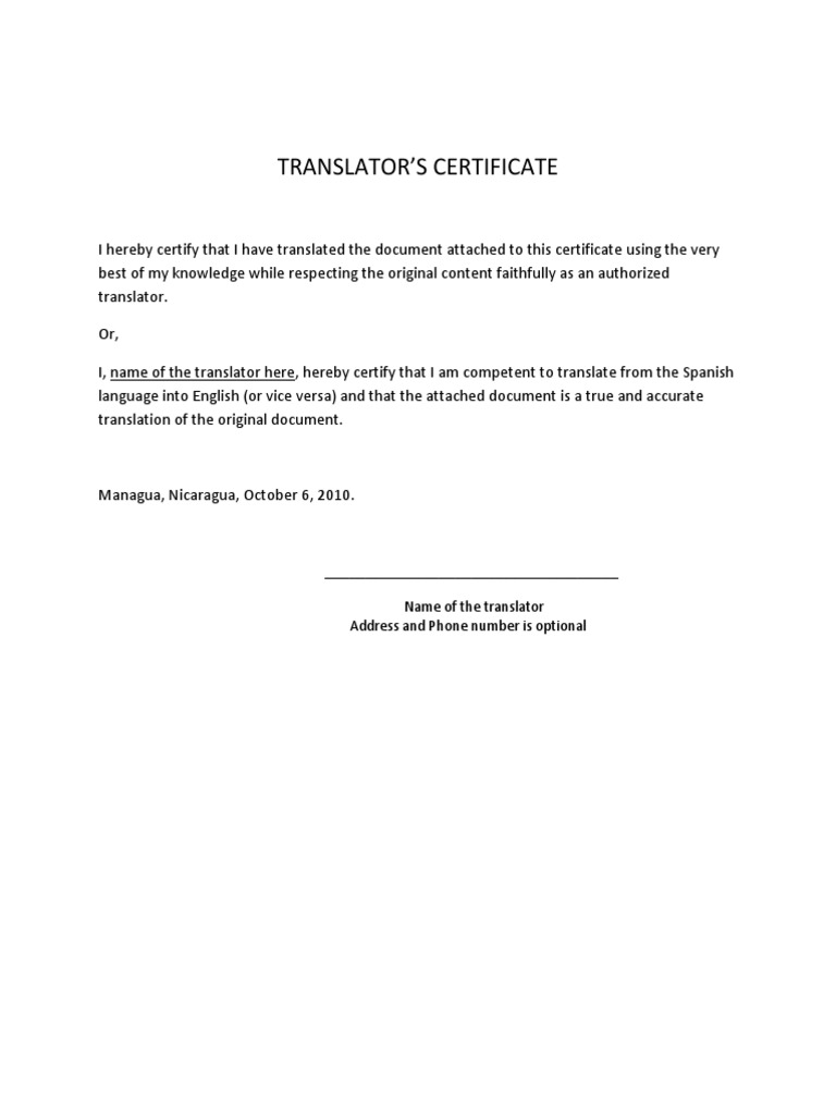 Consular Translators Certificate PDF | PDF