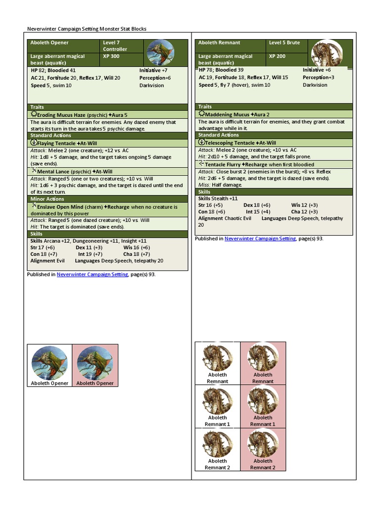 3 Neverwinter Campaign Setting Monster Stat Blocks PRINTED | PDF ...