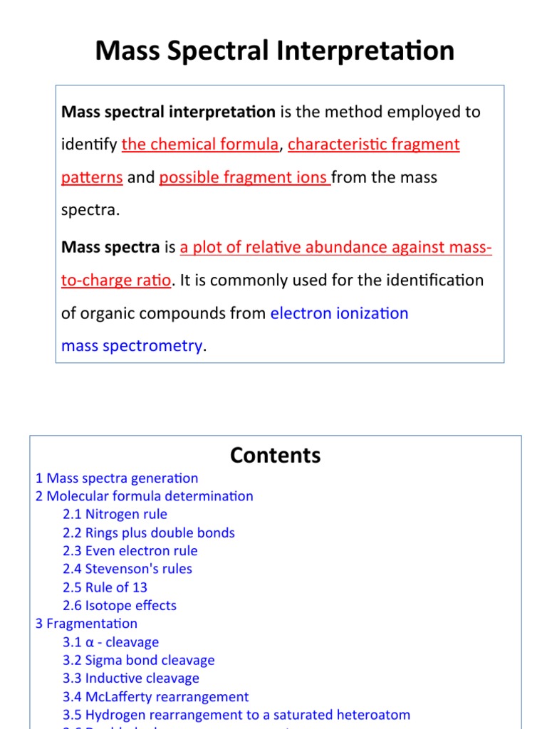Mass Spectral Interpretation - 1 | PDF | Chemistry | Physical Sciences