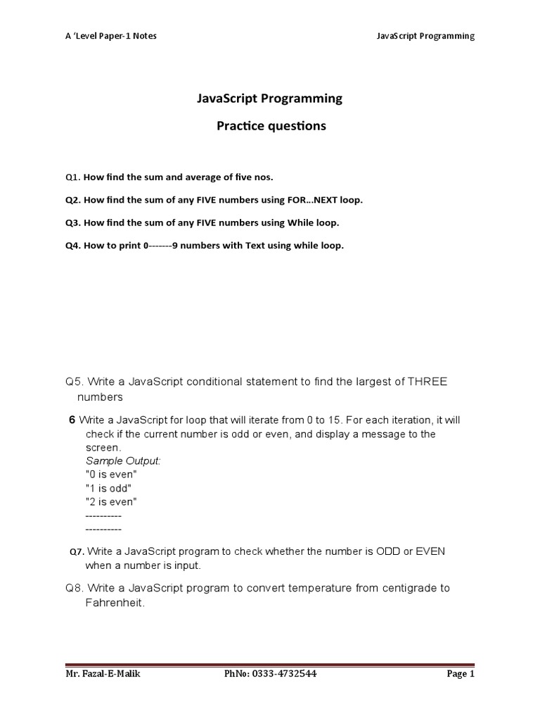Java Script Questions Pdf Html Element Java Script