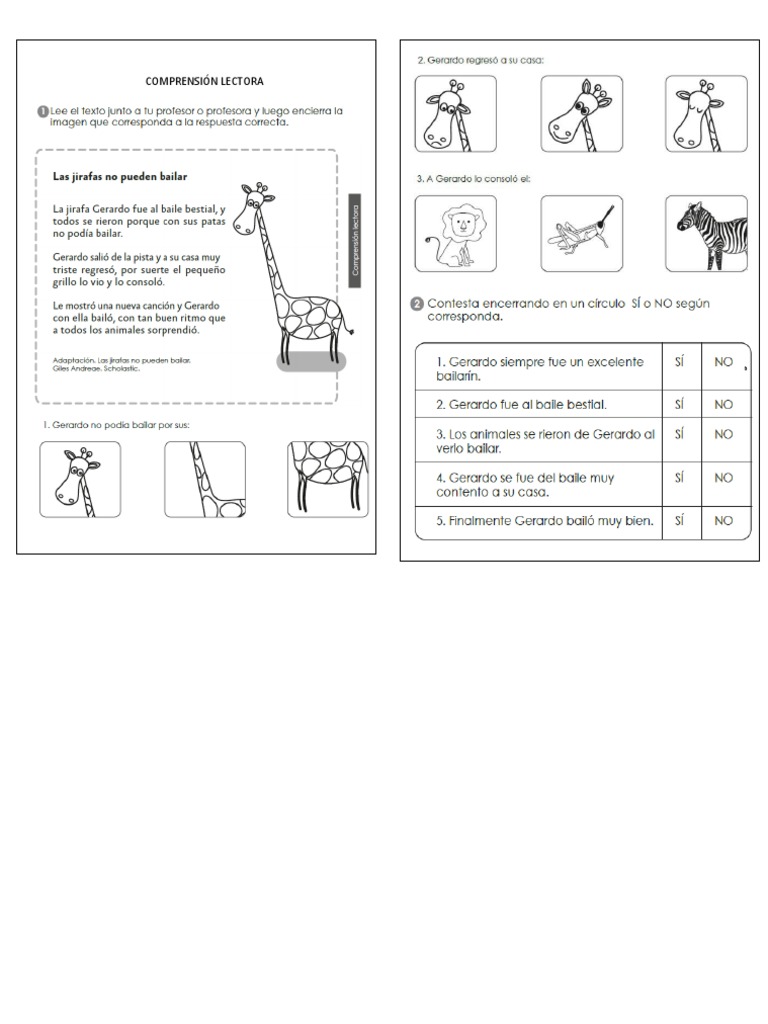 Ejercicios de Comprensión: La Jirafa | PDF