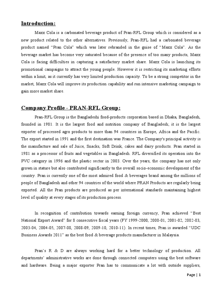 Marketing Report For MAXX COLA PRAN | PDF | Pepsi Co | Pepsi