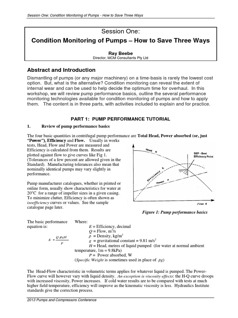 Condition Monitoring of Pumps - How To Save Three Ways: Session One ...