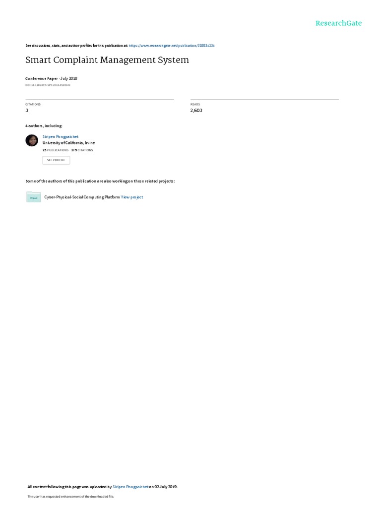 Smart Complaint Management System: July 2018 | PDF | Machine Learning | Customer Relationship ...