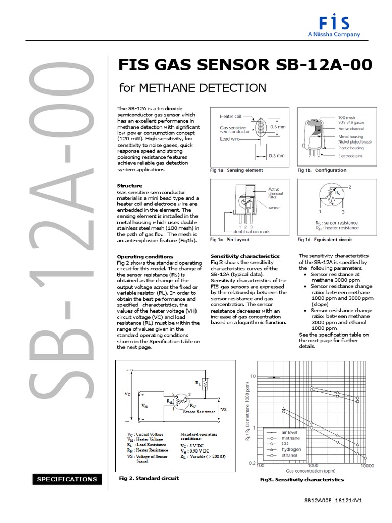Fis Gas Sensor Sb-12A-00: For Methane Detection | PDF | Electrical ...