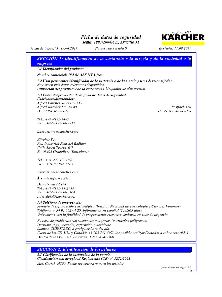 Karcher RM 81 | PDF | Agua | Residuos