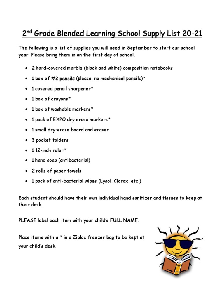 2nd Grade School Supply List 20-21 | PDF