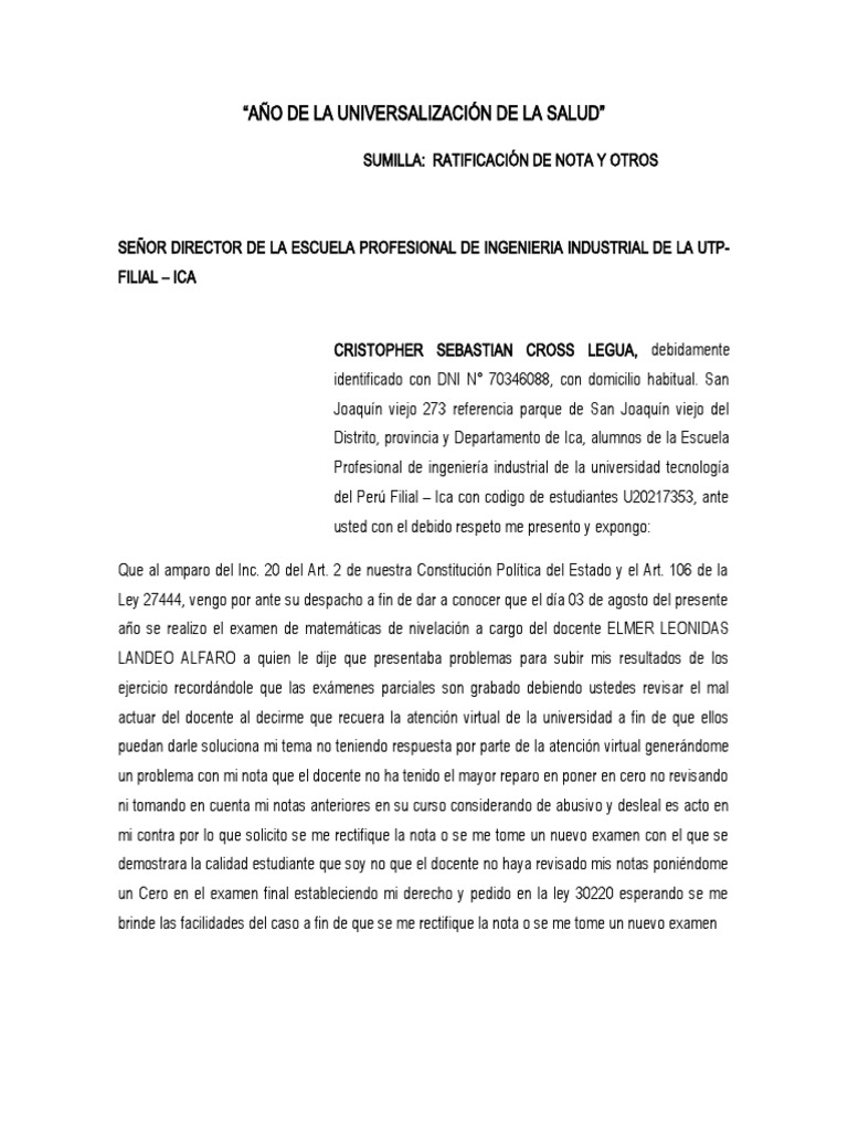 Solicitud Utp | PDF | Prueba (evaluación)